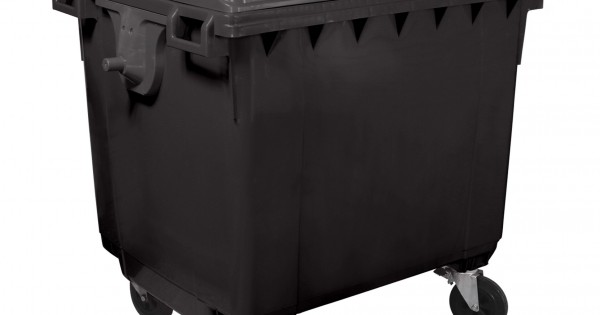 Container HDPE CLF 1100L cu capac plat negru