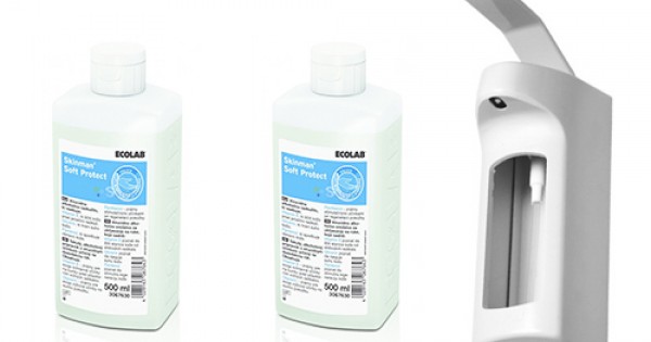 Pachet 1 Dozator Dermados si 2 Dezinfectanti 500ml maini Ecolab Skinman