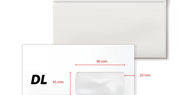 Plic DL, 110 x 220 mm, fereastra dreapta 35 x 90 mm, alb, banda silicon ...