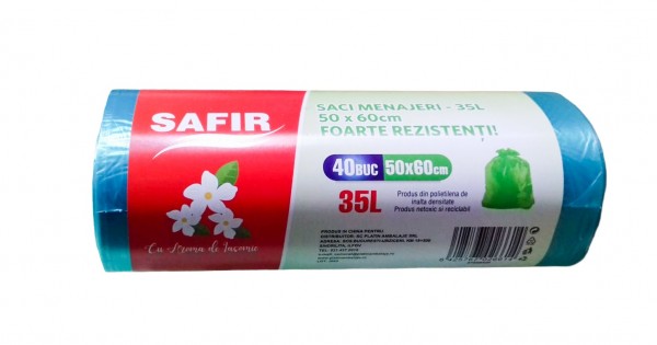 Saci menajeri 35L, 40 buc/rola, verzi, parfumati, Safir